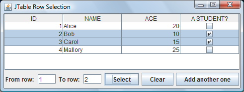How Do I Programmatically Select Jtable S Rows Kode Java